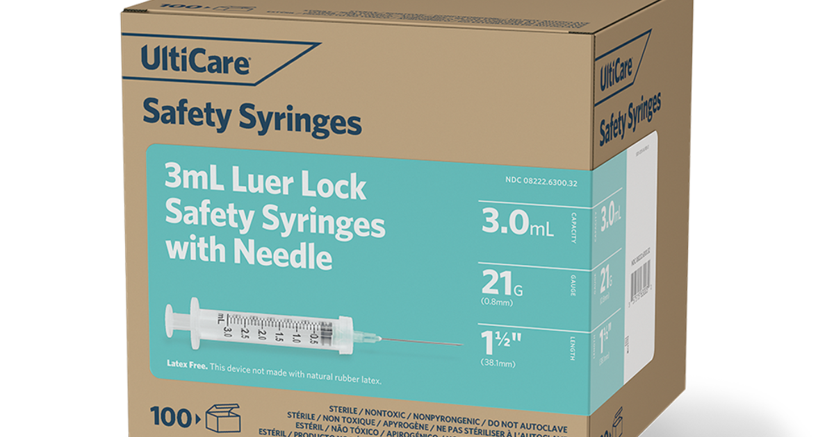 UltiCare Safety Syringes 3 mL 38.1mm (1-1/2") x 21G | UltiMed, Inc