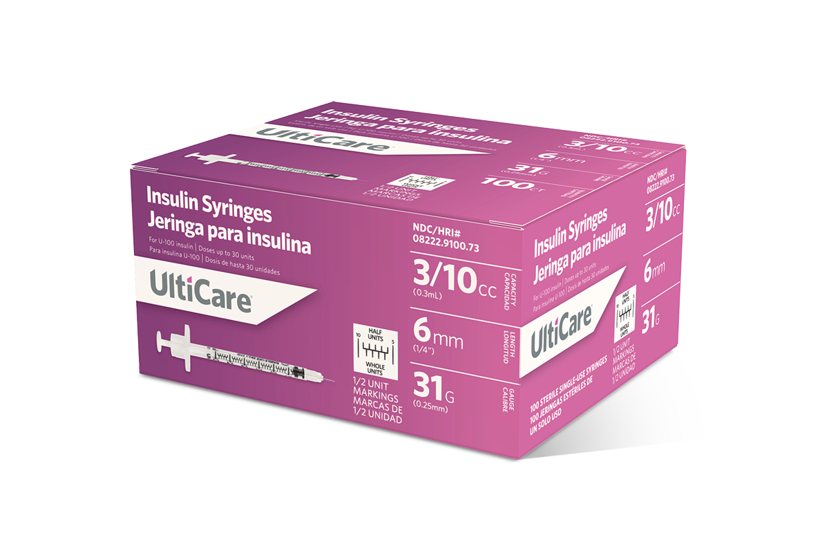 UltiCare U-100 Insulin Syringes 3/10 mL/cc 6mm (1/4")… | UltiMed, Inc
