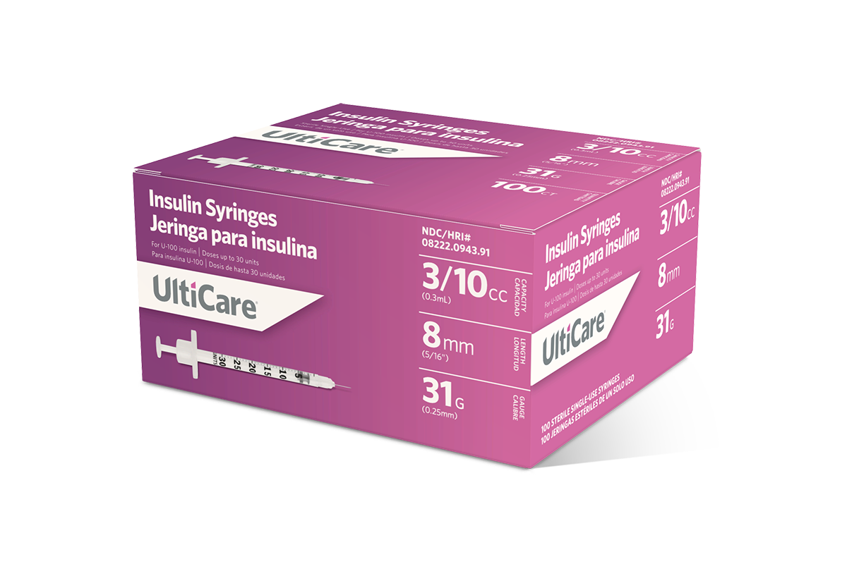 UltiCare U-100 Insulin Syringes 3/10 mL/cc 8mm (5/16")… | UltiMed, Inc