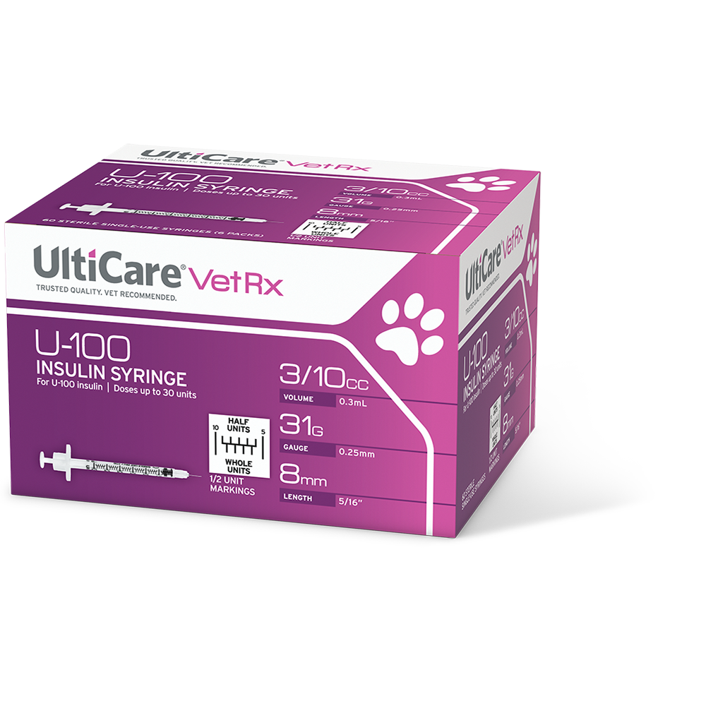 UltiCare VetRx U-100 Insulin Syringes 3/10 mL/cc 8mm… | UltiMed, Inc
